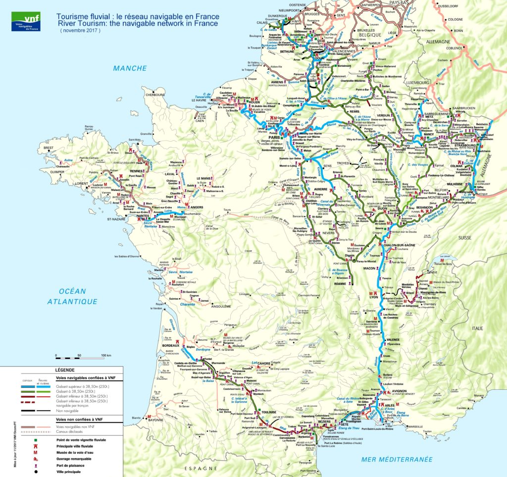 Map : tourisme fluvial : le réseau navigable en France (2017 ...