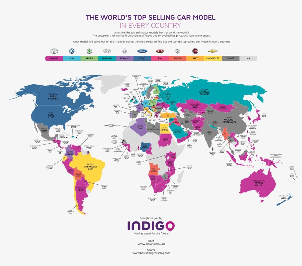 Visual : Most popular car make and model for every country ...