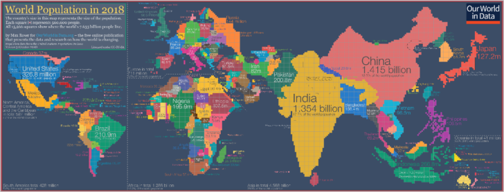 Map : A Map of World Population in 2018 (from https://ourworldindata ...