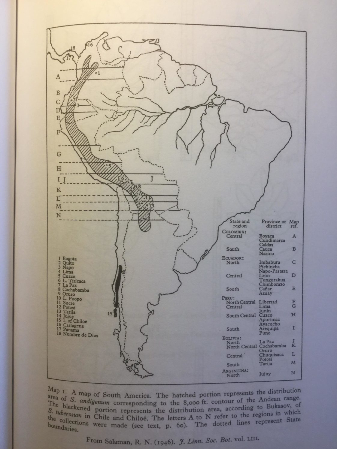 Map : A map showing distribution of two species of potato in South ...