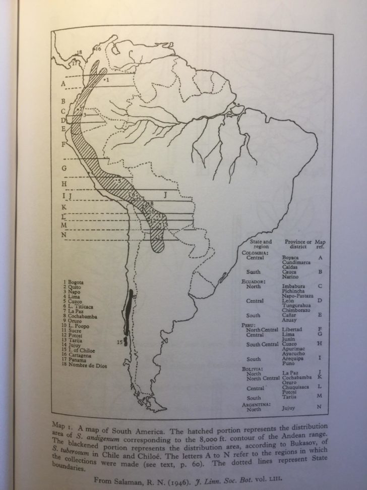 Map : A map showing distribution of two species of potato in South ...