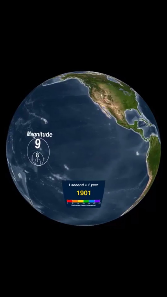Map : An animation showing earthquakes between 1901-2000 colour coded ...
