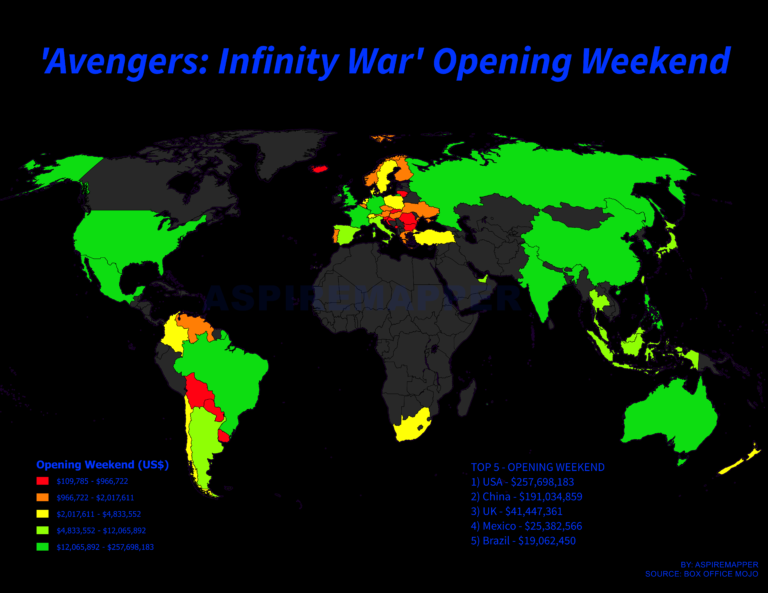 Map : Avengers: Infinity War Opening Weekend – Infographic.tv – Number ...