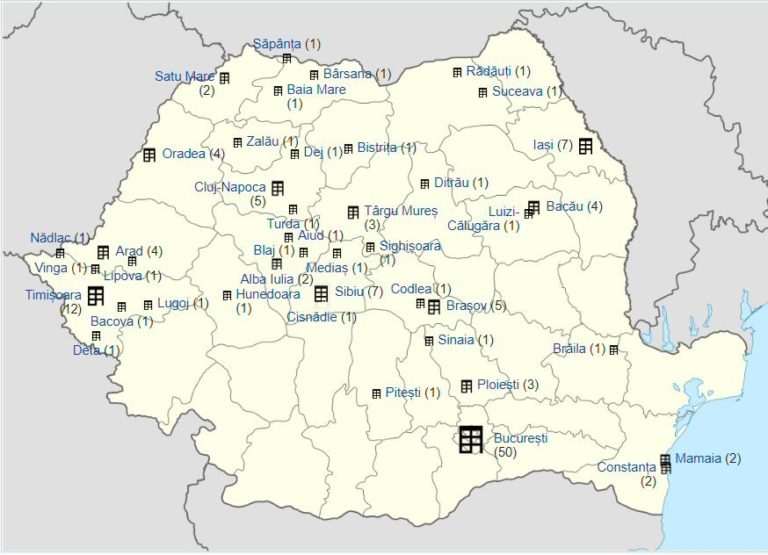 Map : Buildings in Romania that are over 50 meters tall. - Infographic ...