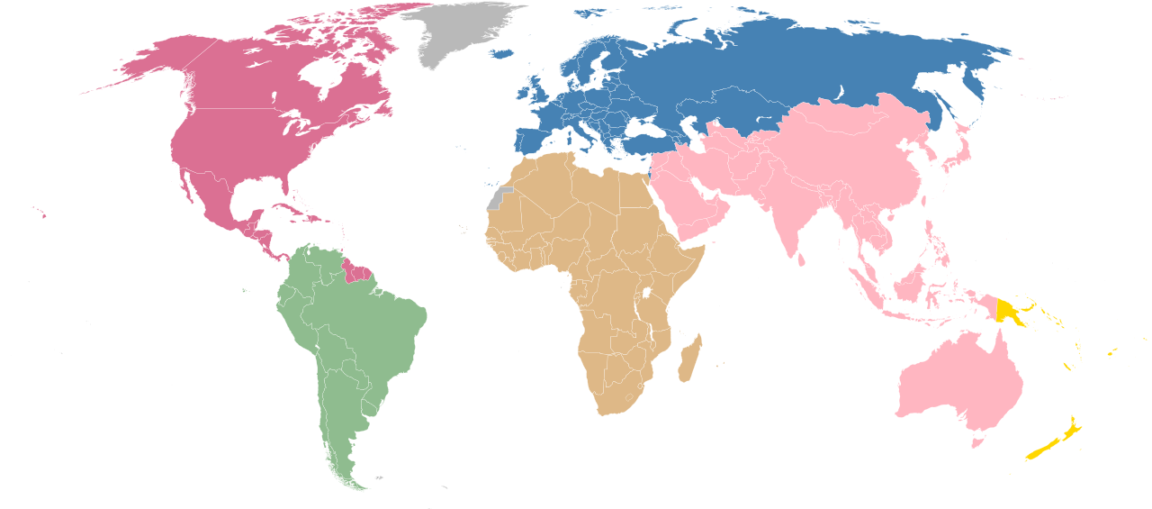 Map : Continental borders as seen by the Fifa (Fédération ...