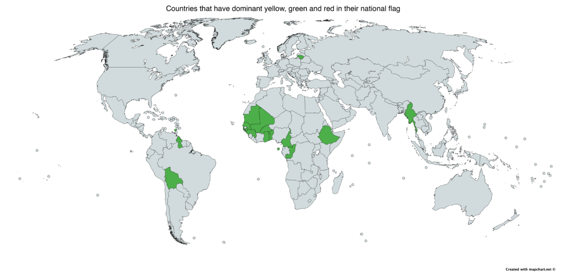 Map : Countries that have dominant yellow, green and red in their ...