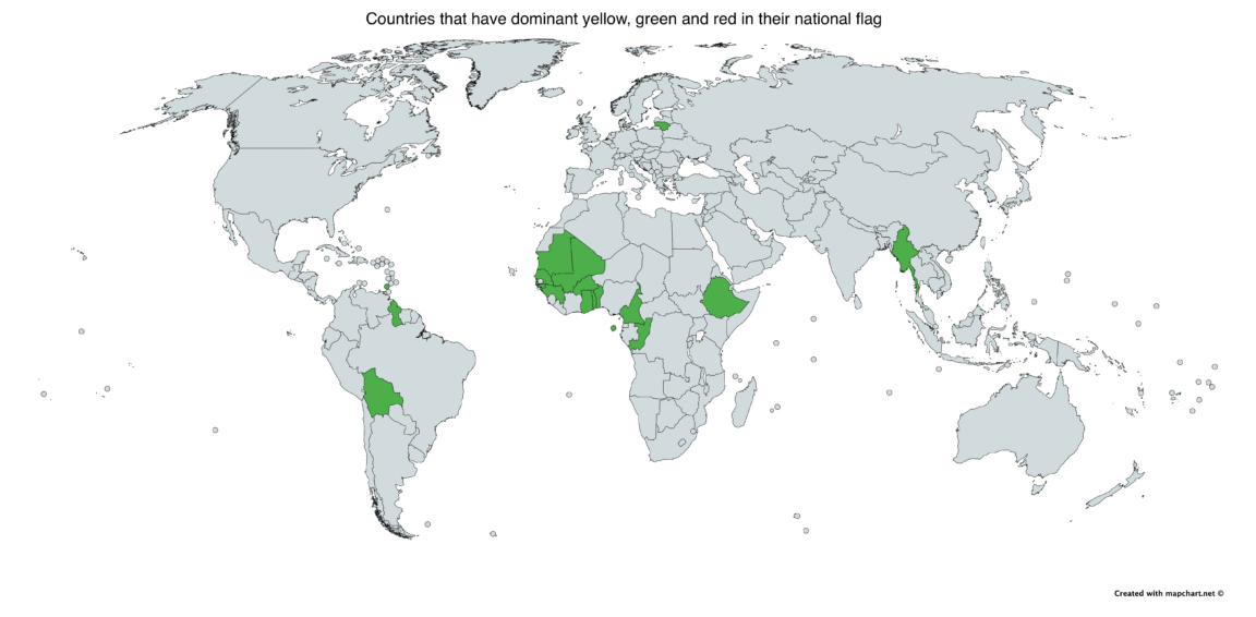 Map : Countries that have dominant yellow, green and red in their ...