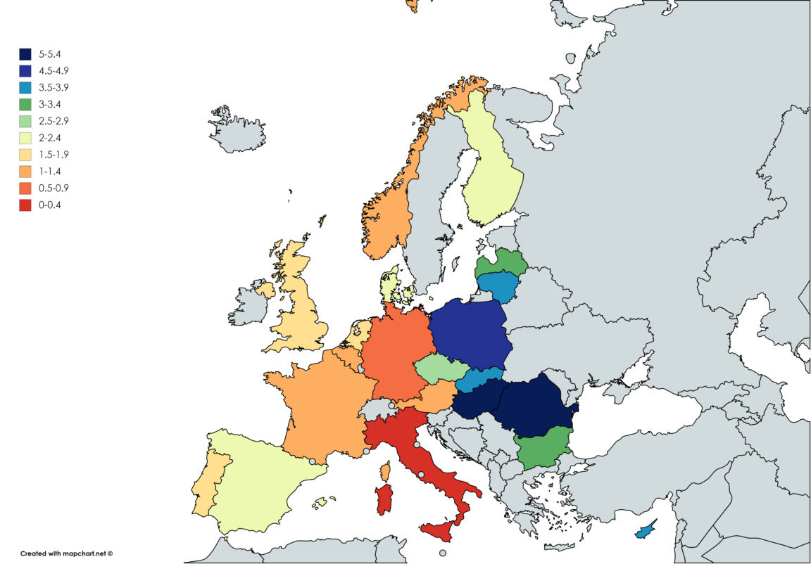 Map : Eurostat: GDP growth rate 2019 Q1 y/y – Infographic.tv – Number one infographics & data ...