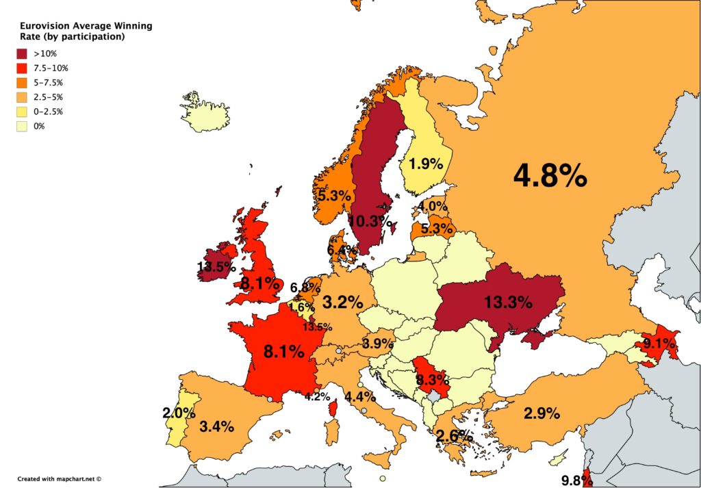 Map : Eurovision Average Winning Rate – Infographic.tv – Number one ...