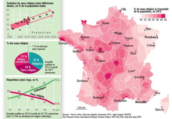 Map : France ~ % Without a Religion – Infographic.tv – Number one ...
