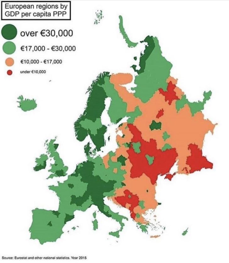 Map : GDP per capita PPP of European regions – Infographic.tv – Number ...