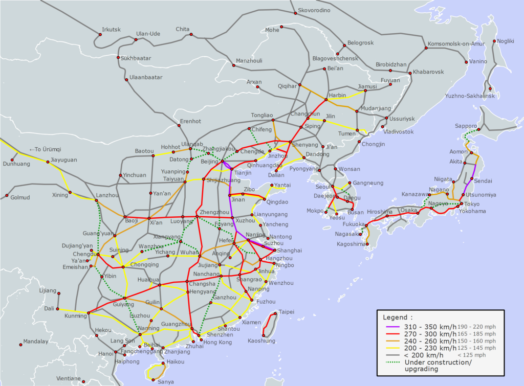 Map : High speed rail in East Asia – 2018 – Infographic.tv – Number one ...