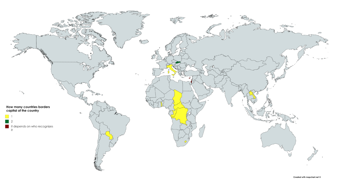 Map : How many countries borders capital of the country – Infographic ...