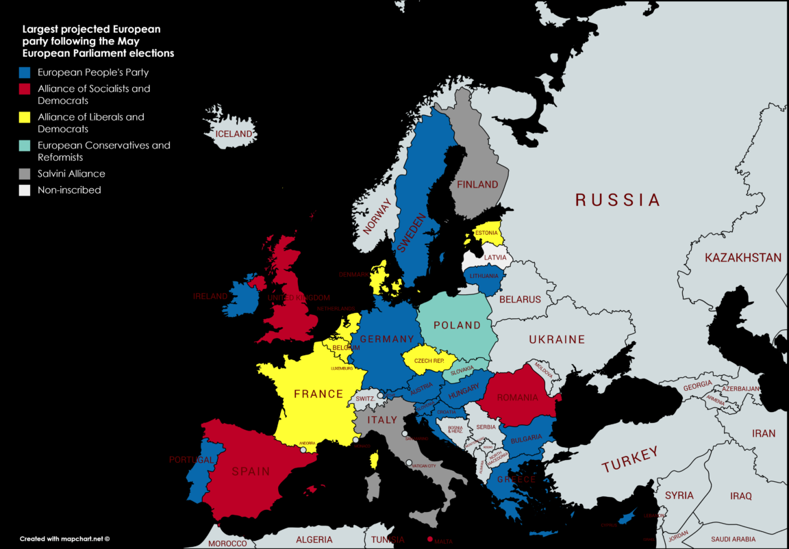 Map : Largest projected European party by state, following the May ...