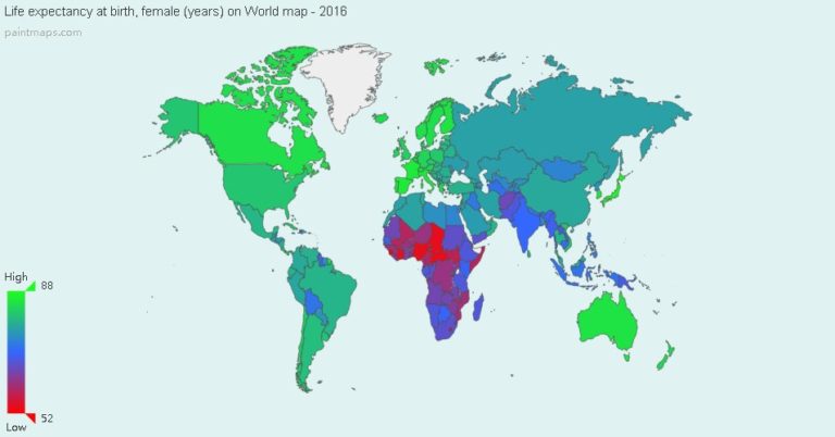 Map : Life expectancy at birth, female (years) – Infographic.tv ...
