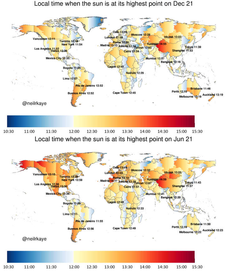 Map : Local time when it is midday according to the sun on December ...