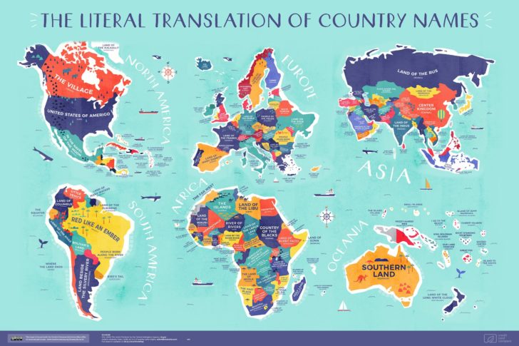 Map : Map showing the literal translation of country names ...