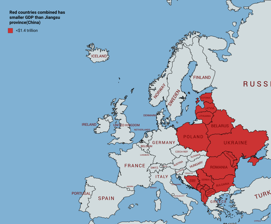 Map : Red countries combined has smaller GDP than Jiangsu province ...