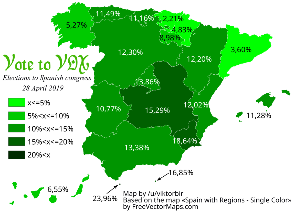 Map : Vote to the far right in yesterday’s Spanish election ...