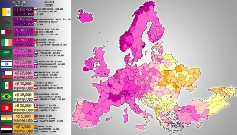Map : European subdivisions by GDP (PPP) Per capita according to IMF ...