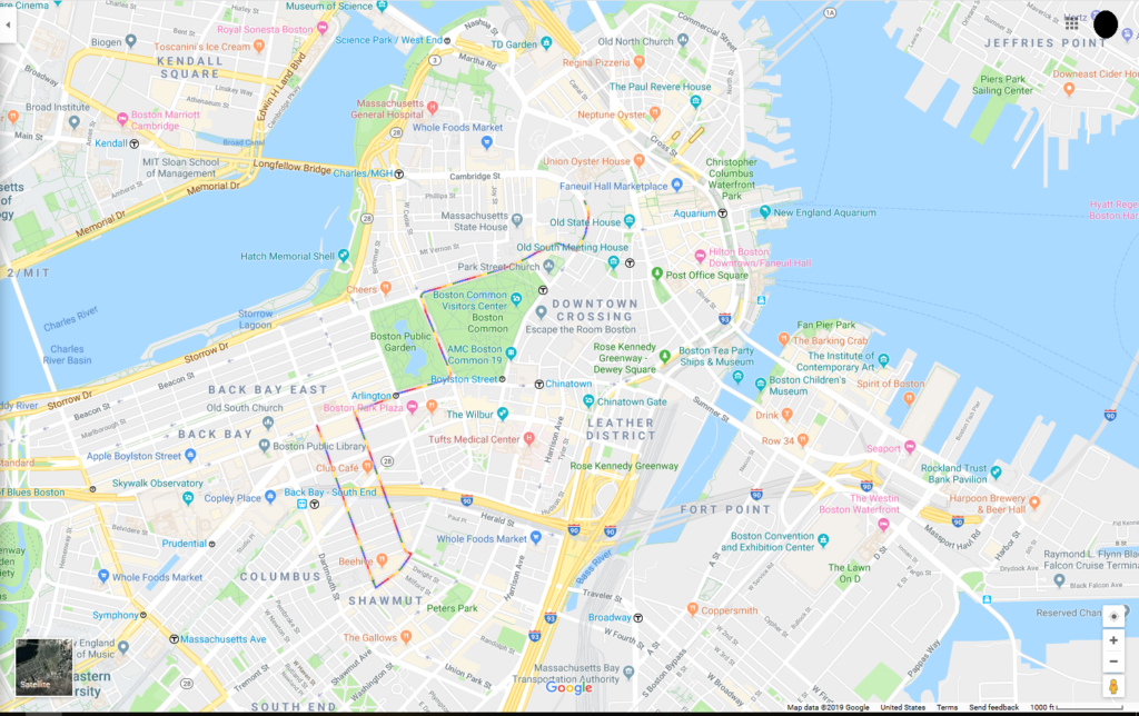 Map : Google Maps outlining Pride routes in rainbow[Boston ...