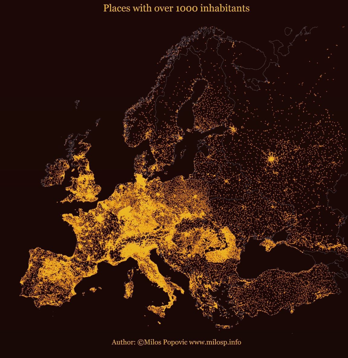 Map : Places with over 1000 inhabitants in Europe - Infographic.tv ...
