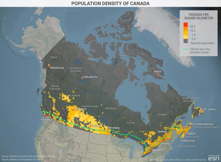 Map : Population Density of Canada: 80% of Canada’s population lives ...