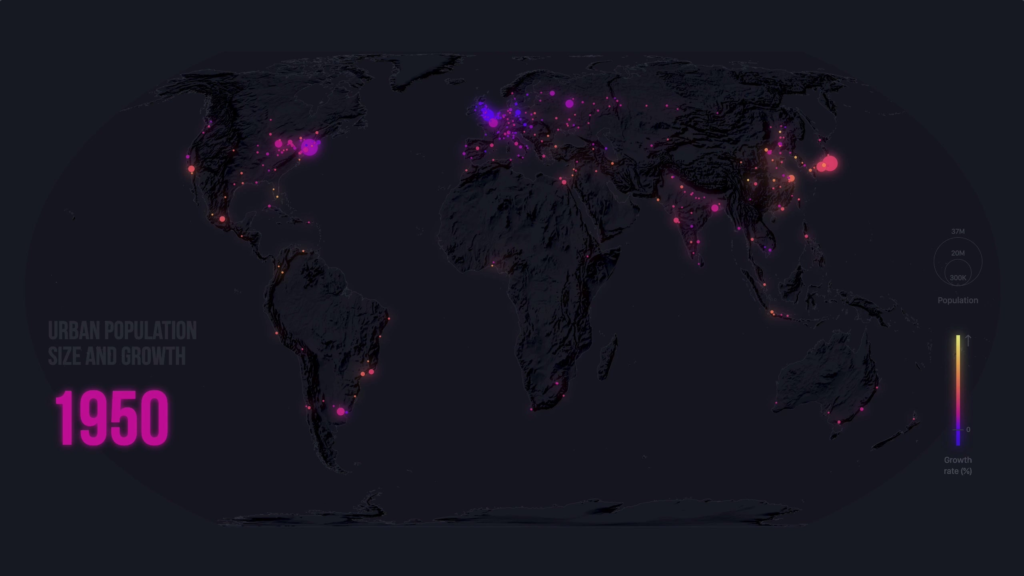 Map : Visualising 70 years of urban population size and growth (by www ...