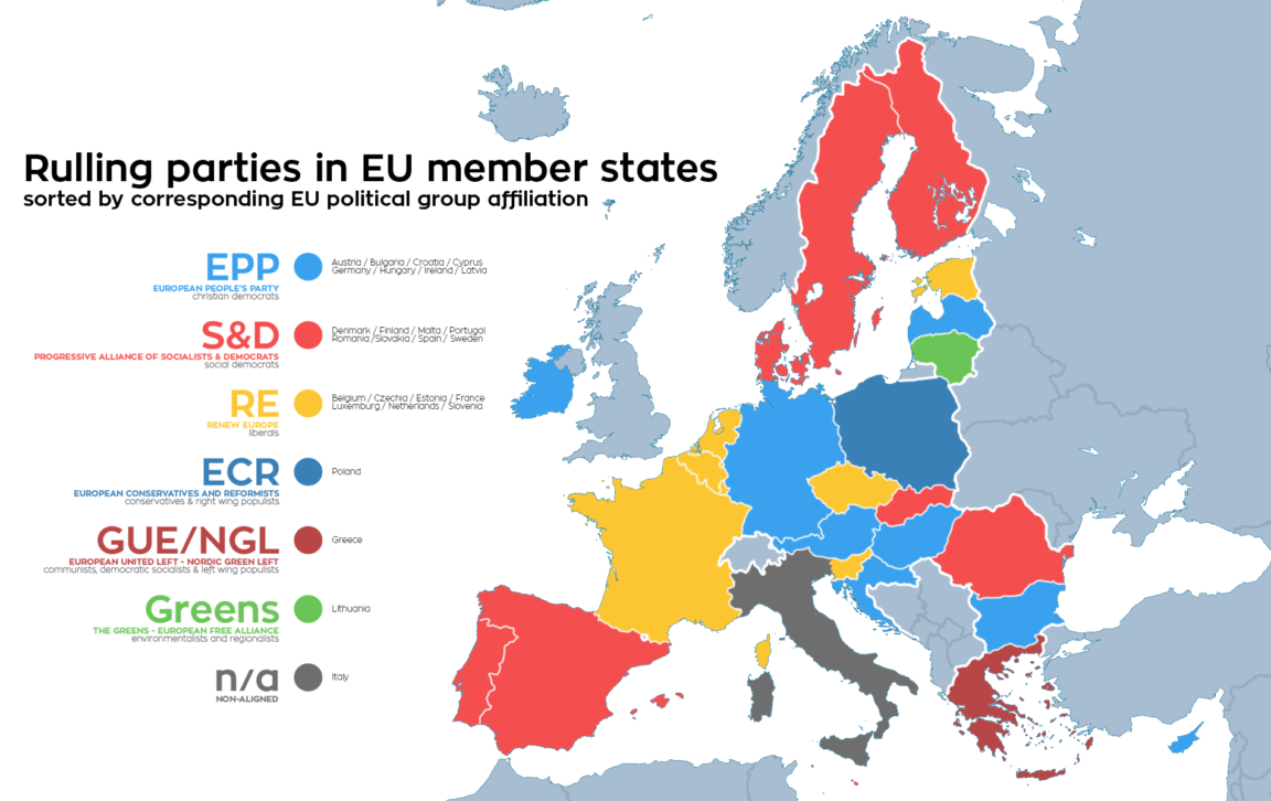 Map : I made this map of political parties in EU member states so you ...