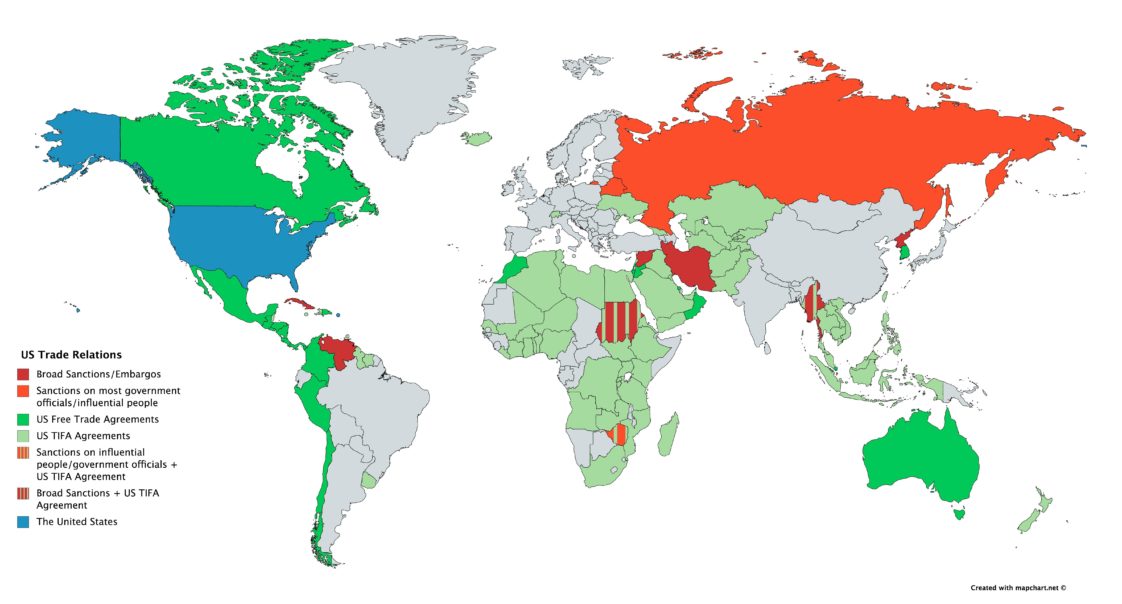 Map : US trade relations around the world by country – Infographic.tv ...