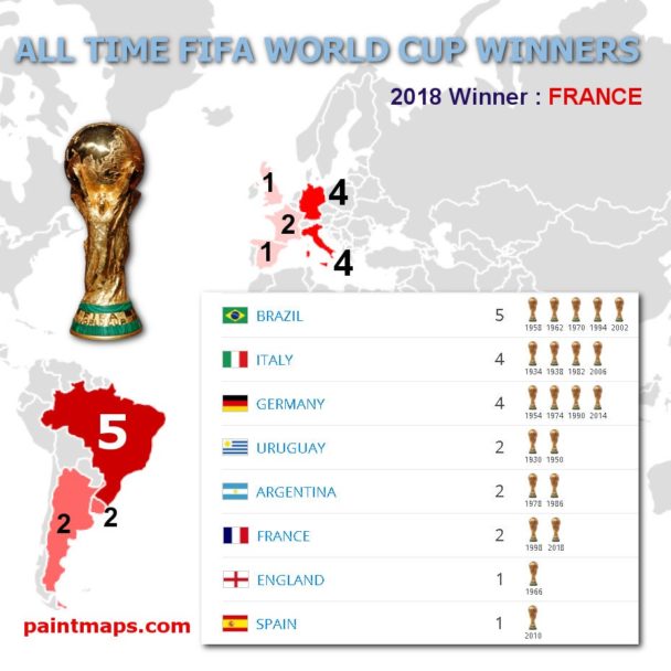 Infographic : All Time FIFA World Cup Winners ( paintmaps.com ...