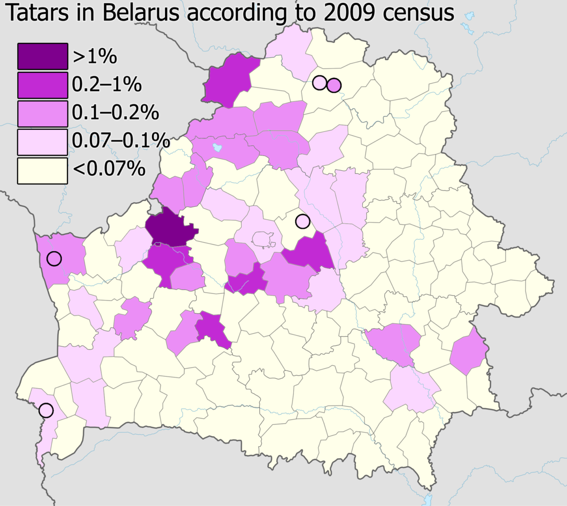 Map : A map of the Tatar percentage in Belarus in 2009 [2,000 x 1,785 ...
