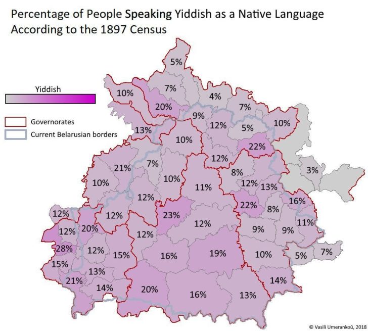 Map : A map of the Yiddish language in what is now Belarus back in 1897 ...