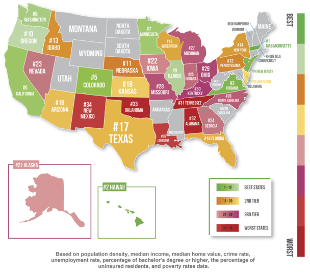 Chart : Best States to Live in the USA in 2019: Top 35 States for ...