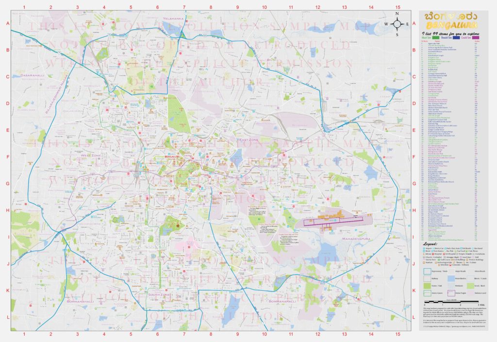 Map : A map of Bangalore (Bengaluru) and all of its important tourist ...