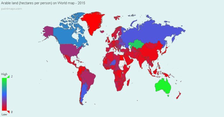 Map : Arable land (hectares per person) (World) - Infographic.tv ...