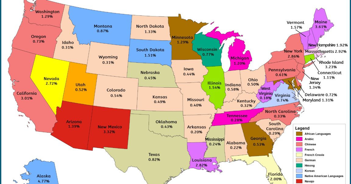 Map : Excluding English and Spanish, what is the most common language ...