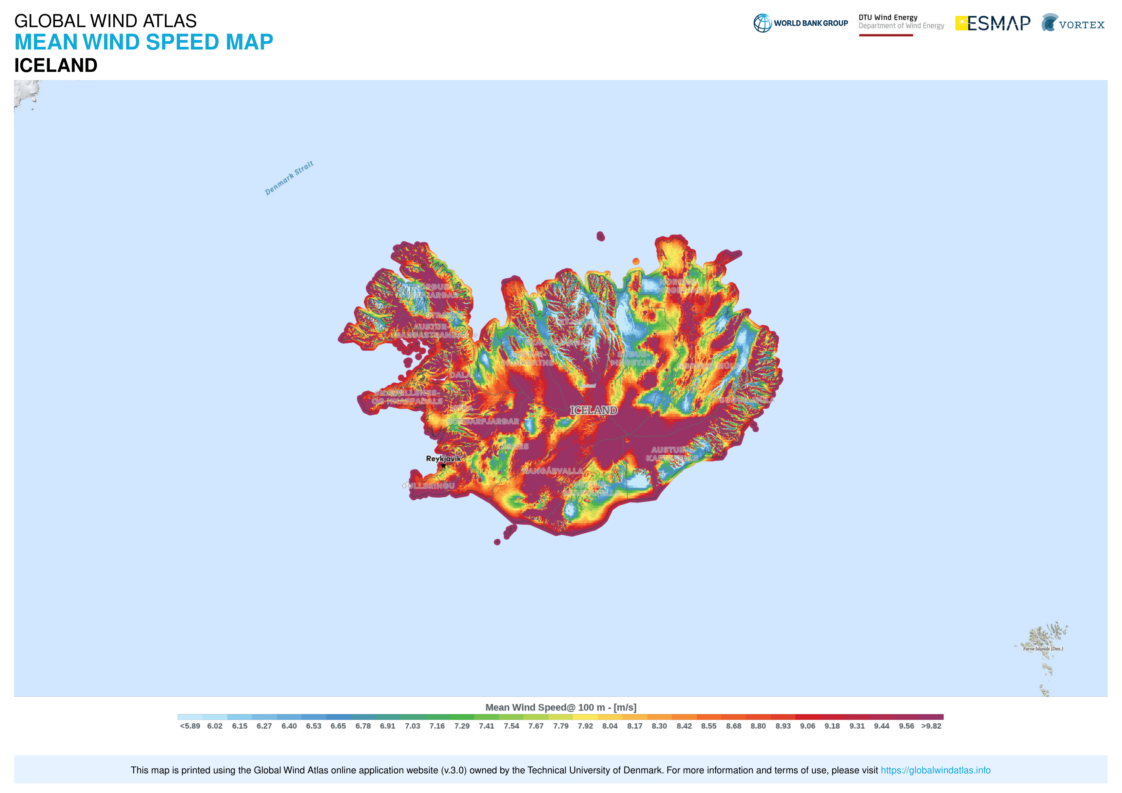 Map : Iceland mean wind speed – Infographic.tv – Number one ...