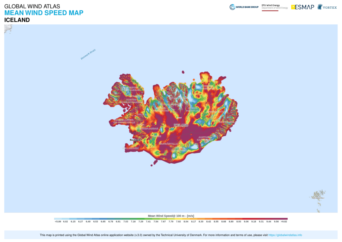 Map : Iceland mean wind speed – Infographic.tv – Number one ...