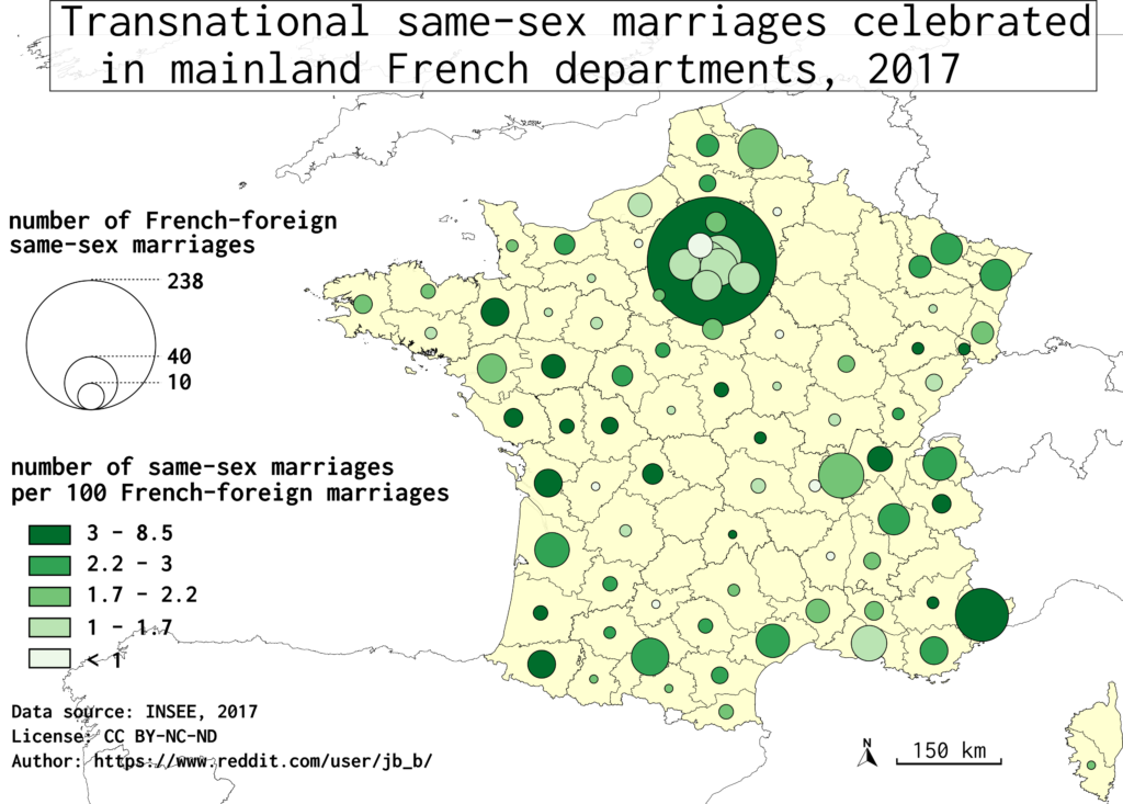 Map : Map of transnational same-sex marriages in France in 2017 ...