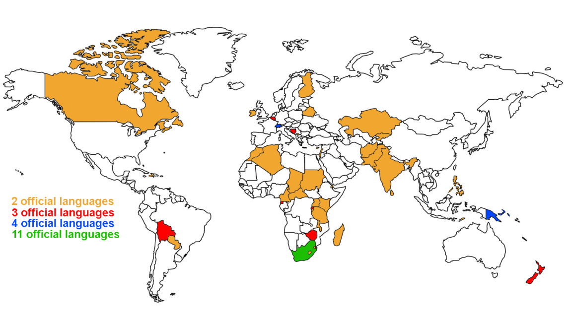 Map : Map of countries with more than one official languages ...
