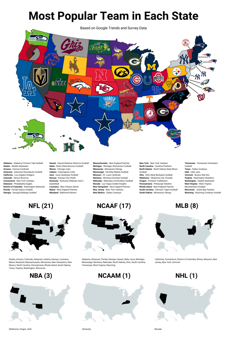 Map : Map of the Most Popular Sports Team (collegiate or professional ...