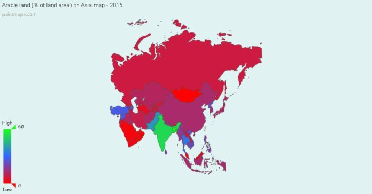 Map : Arable land (% of land area) (Asia) – Infographic.tv – Number one ...