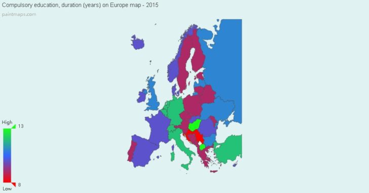 Map : Compulsory education, duration (years) (Europe) – Infographic.tv ...