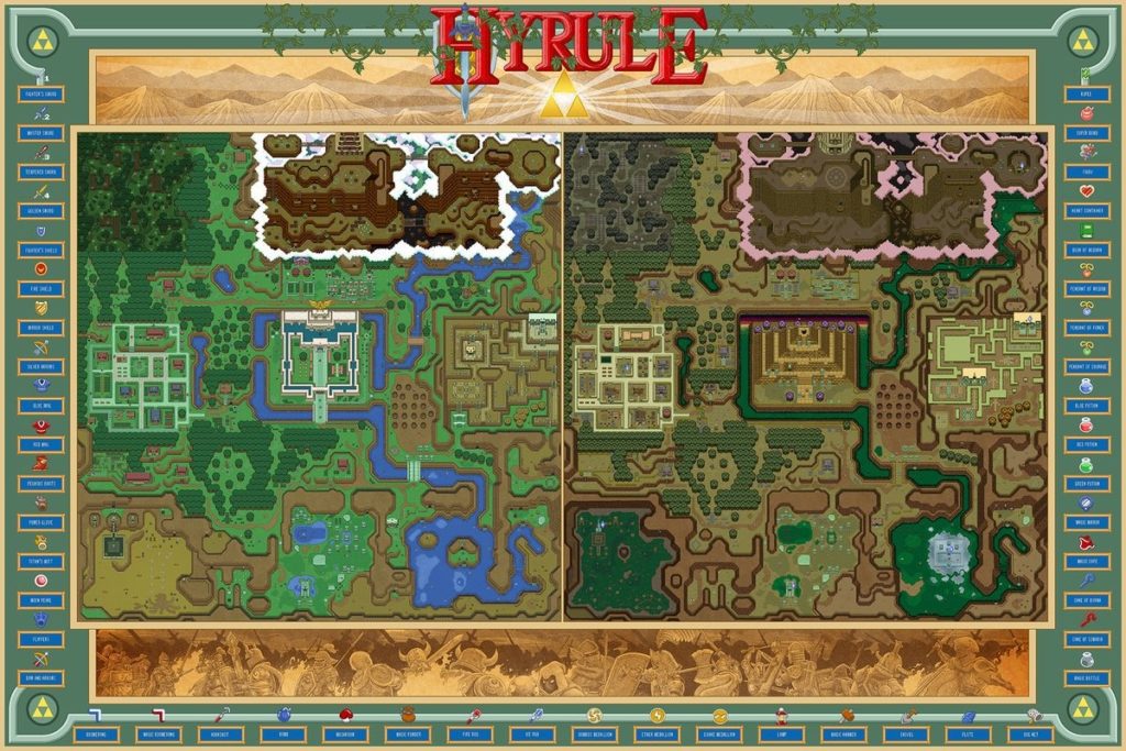 Map : Hand-drawn map prints of Hyrule, Castlevania and The Mushroom ...