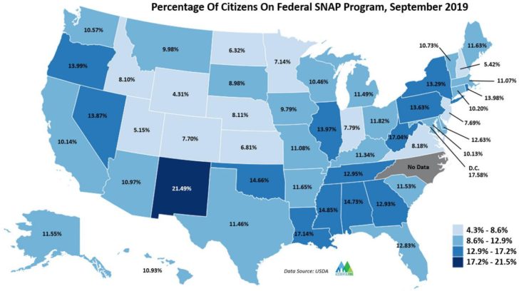 Map : Percentage of Citizens on Federal SNAP Program, September 2019 ...
