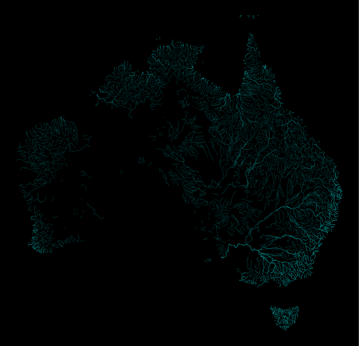 Map : All major rivers of Australia. The brighter ones are perennial ...