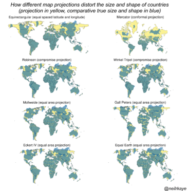 Map : Comparison of distortion effect on countries with different map ...
