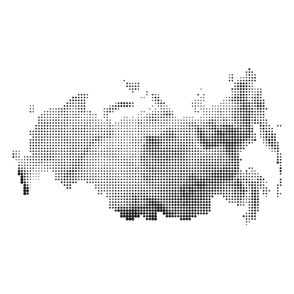 Map : Russia's topography represented with varying sizes of dots ...