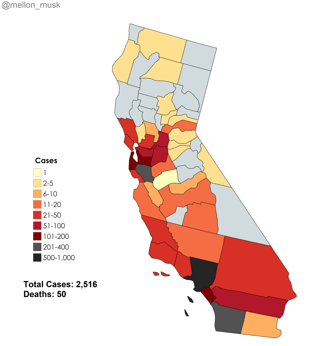 Map : Map of confirmed coronavirus cases in California – Infographic.tv ...